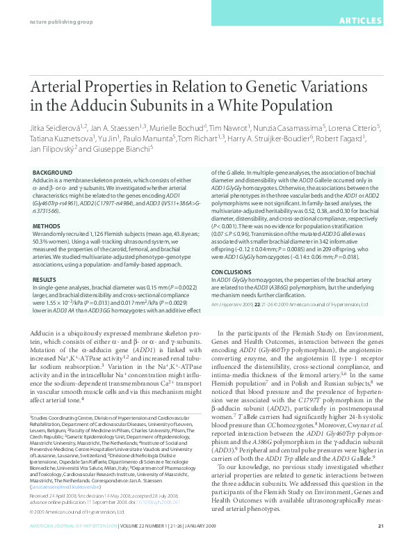 (PDF) Arterial properties in relation to genetic variations in the ...