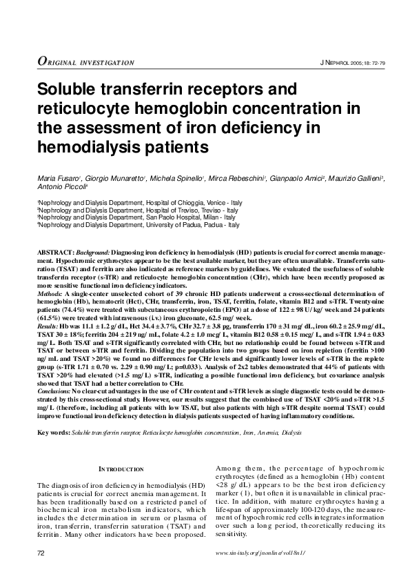 (PDF) Soluble transferrin receptors and reticulocyte hemoglobin ...