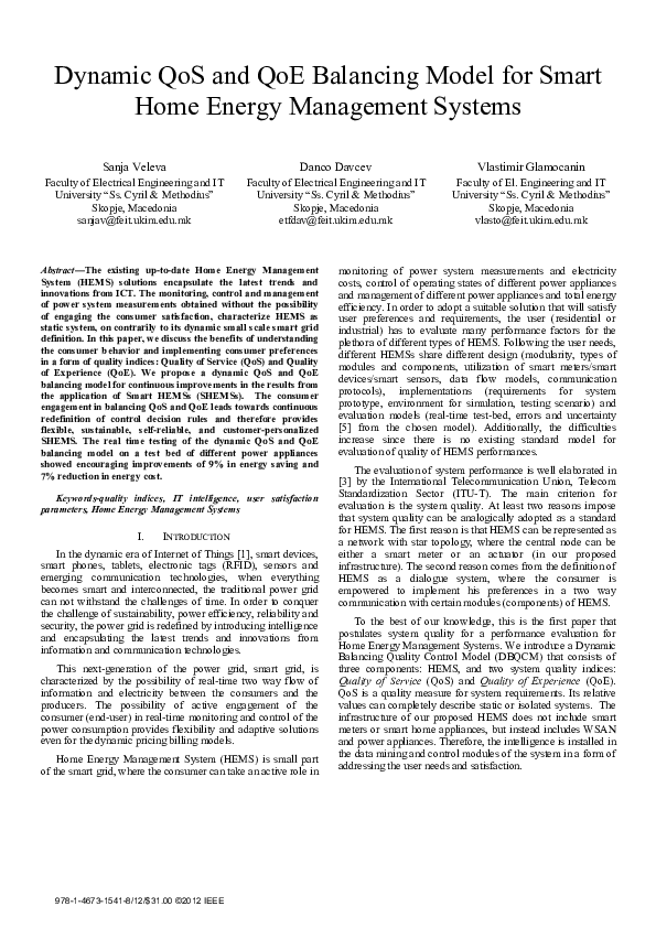 (PDF) Dynamic QoS and QoE balancing model for smart Home Energy Management Systems | Danco ...