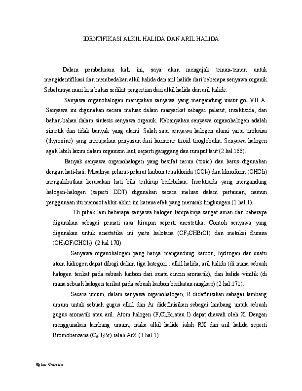 (PDF) IDENTIFIKASI ALKIL HALIDA DAN ARIL HALIDA