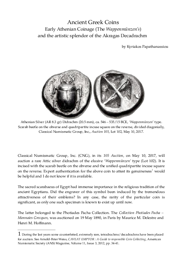 (DOC) Ancient Greek Coins - Early Athenian Coinage (The Wappenmünzen's ...