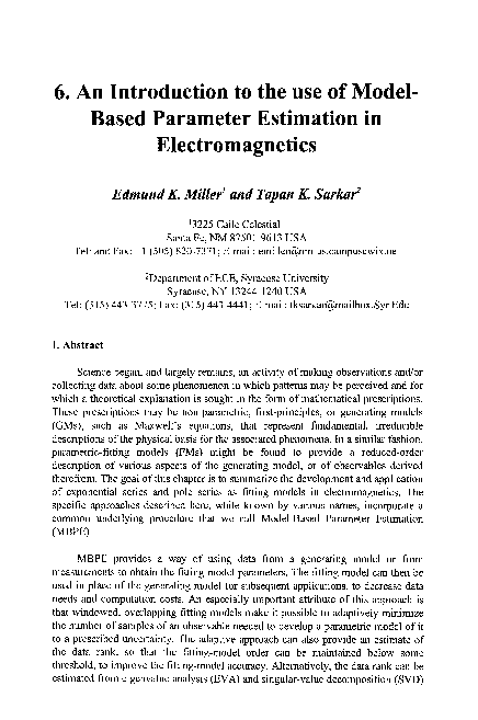 Pdf Mbpe An Introduction To The Use Of Model Based Parameter Estimation In Electromagnetics