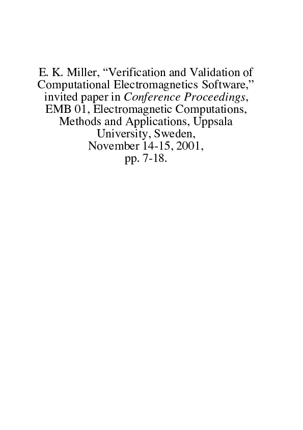Pdf Cem Validation Verification And Validation Of Computational Electromagnetics Software 