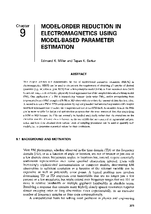 Pdf Mbpe Model Order Reduction In Electromagnetics Using Model Based Parameter Estimation