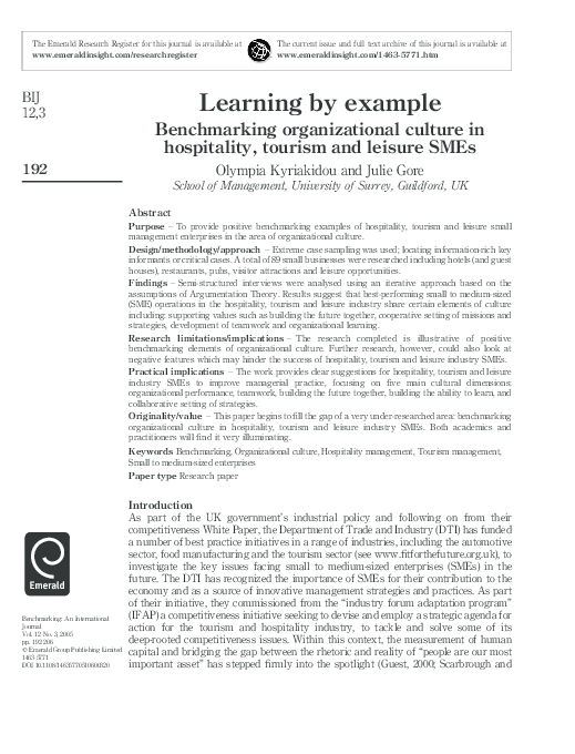 (PDF) Learning by example: Benchmarking organizational culture in ...