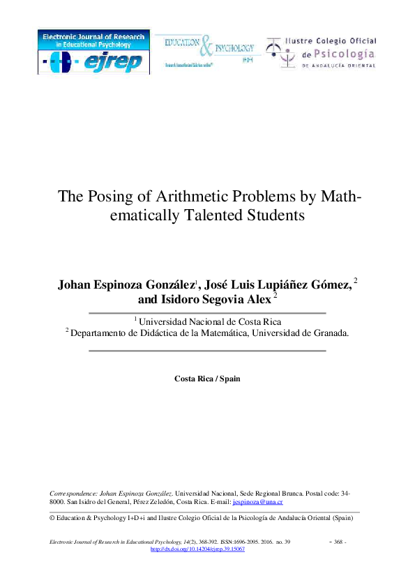 (PDF) The Posing of Arithmetic Problems by Math- ematically Talented ...