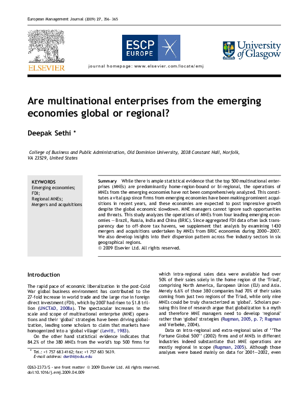 (PDF) Are multinational enterprises from the emerging economies global ...