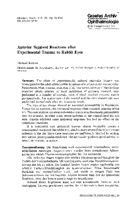 (PDF) Anterior segment reactions after experimental trauma to rabbit eyes