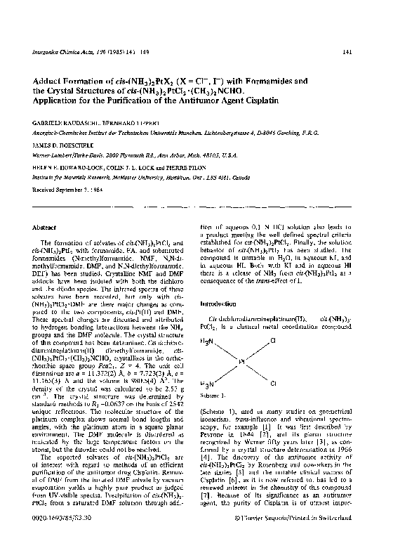 (PDF) Adduct formation of cis-(NH3)2PtX2 (X = Cl−, I−) with formamides ...