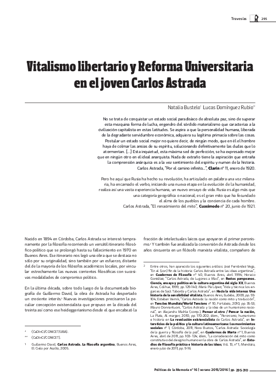 (PDF) Vitalismo libertario y Reforma Universitaria en el joven Carlos ...