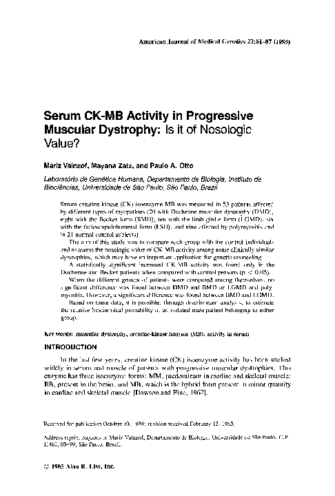 (PDF) Serum CK-MB activity in progressive muscular dystrophy: Is it of nosologic value?