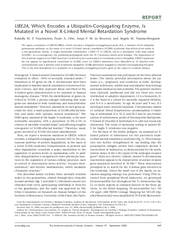 (PDF) UBE2A, Which Encodes a Ubiquitin-Conjugating Enzyme, Is Mutated ...