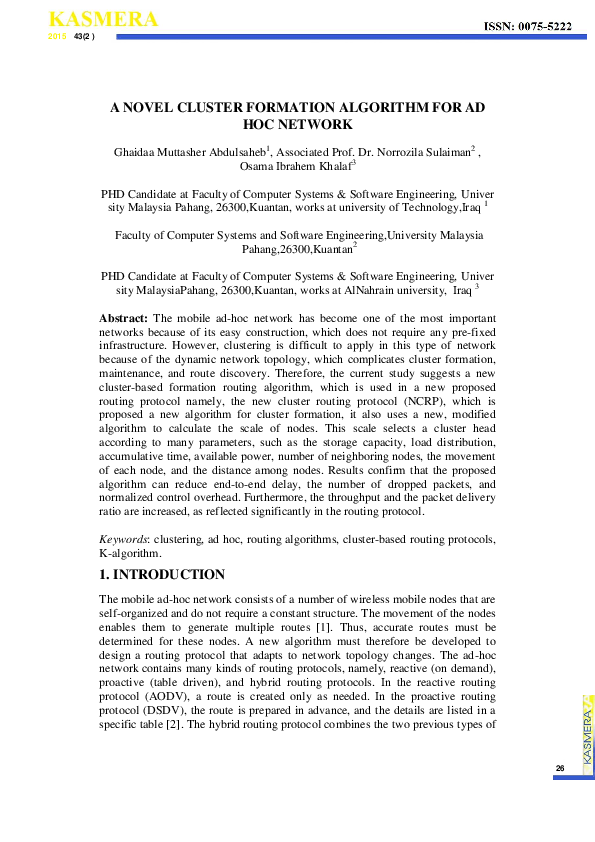 Pdf A Novel Cluster Formation Algorithm For Ad Hoc Network