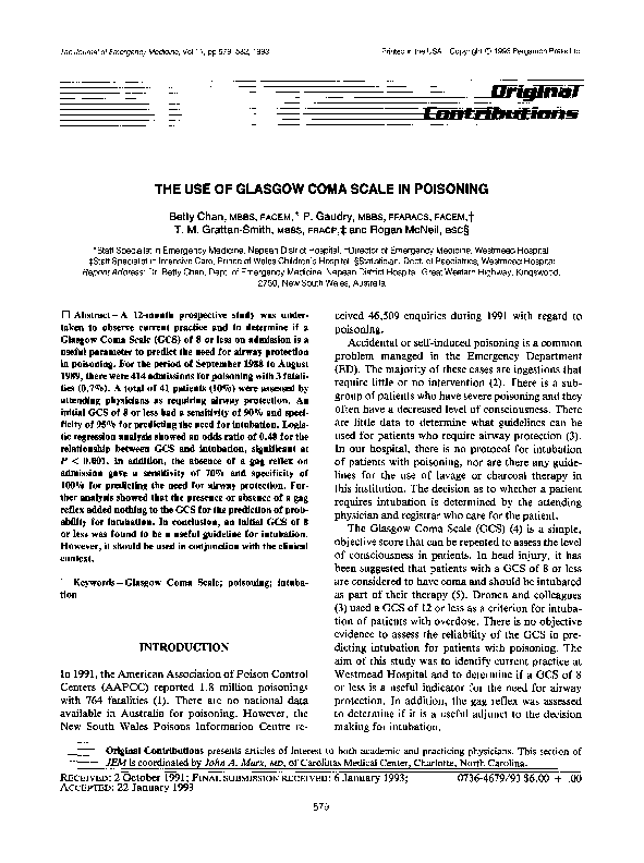 (PDF) The use of glasgow coma scale in poisoning