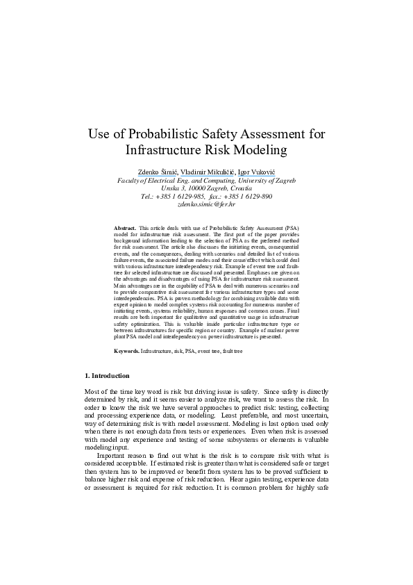 (PDF) Use of Probabilistic Safety Assessment for Infrastructure Risk ...