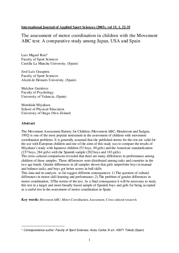 (PDF) The assessment of motor coordination in children with the ...