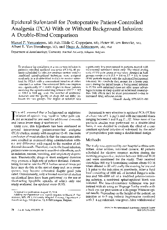 (PDF) Epidural Sufentanil for Postoperative Patient-Controlled ...