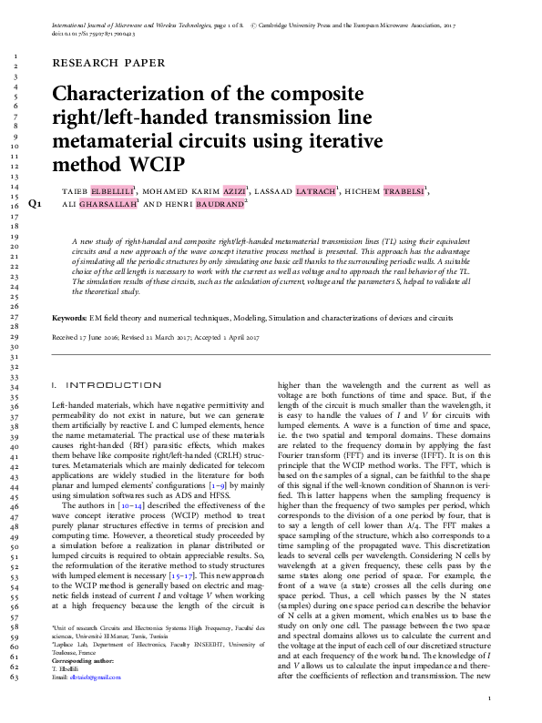 (PDF) Characterization of the composite right/left-handed transmission line metamaterial ...