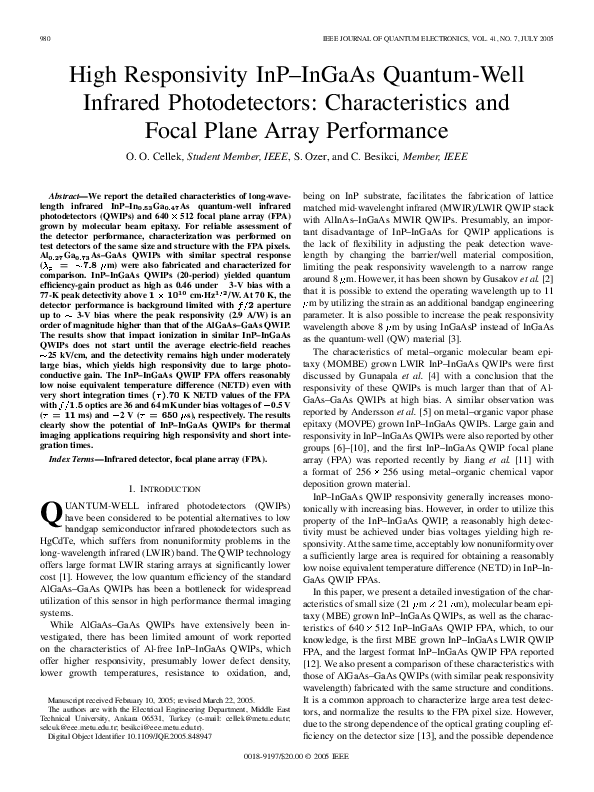 (PDF) High responsivity InP-InGaAs quantum-well infrared photodetectors: characteristics and ...
