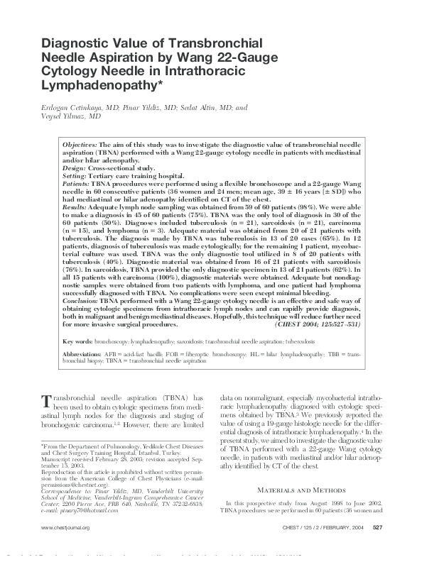 (PDF) Diagnostic Value of Transbronchial Needle Aspiration by Wang 22 ...