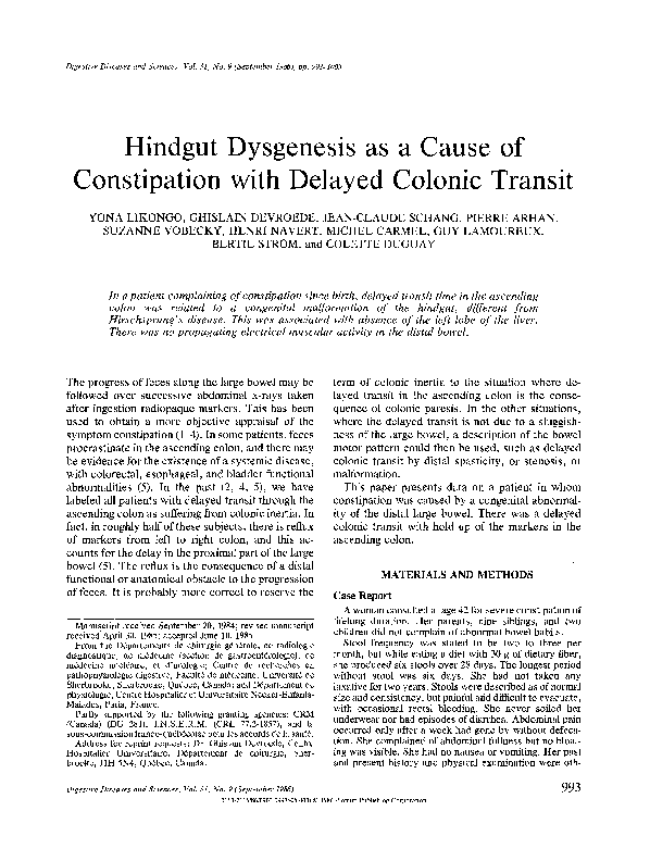 (PDF) Hindgut dysgenesis as a cause of constipation with delayed ...