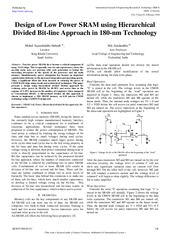 Pdf Design Of Low Power Sram Using Hierarchical Divided Bit Line