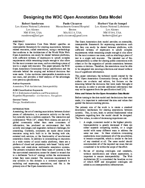 (PDF) Designing the W3C open annotation data model