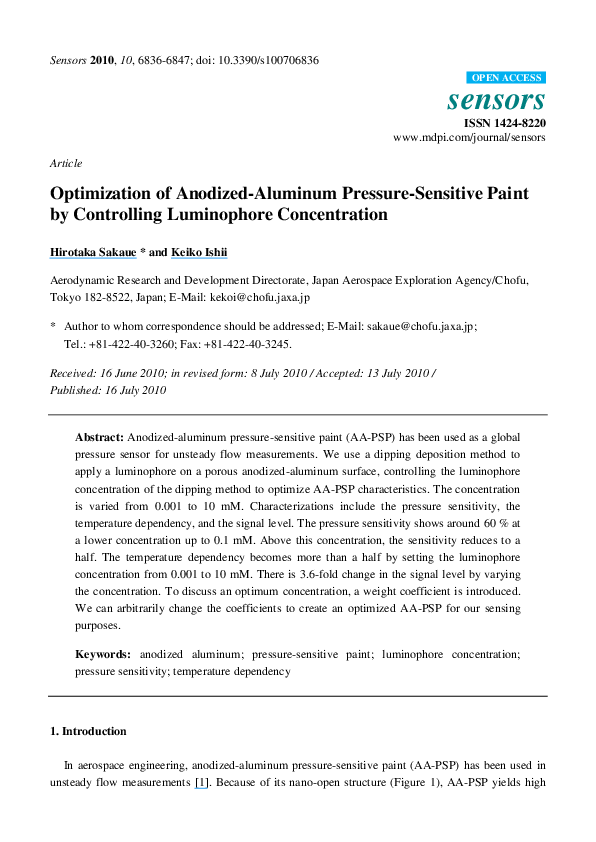 (PDF) Optimization of anodized-aluminum pressure-sensitive paint by ...