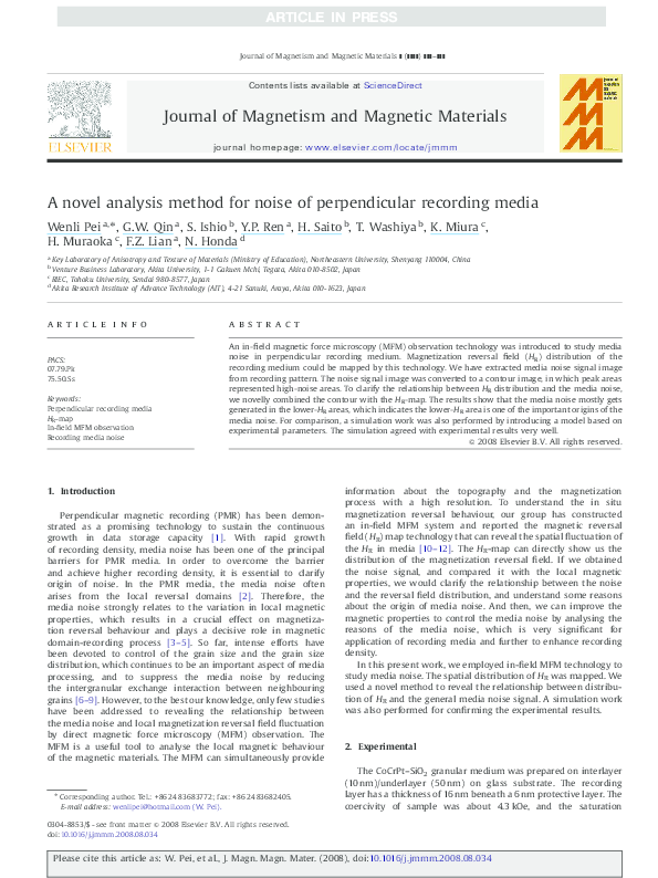 (PDF) A novel analysis method for noise of perpendicular recording media