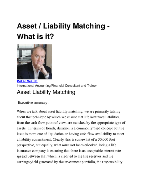 (DOC) Asset / Liability Matching - What is it? Asset Liability Matching