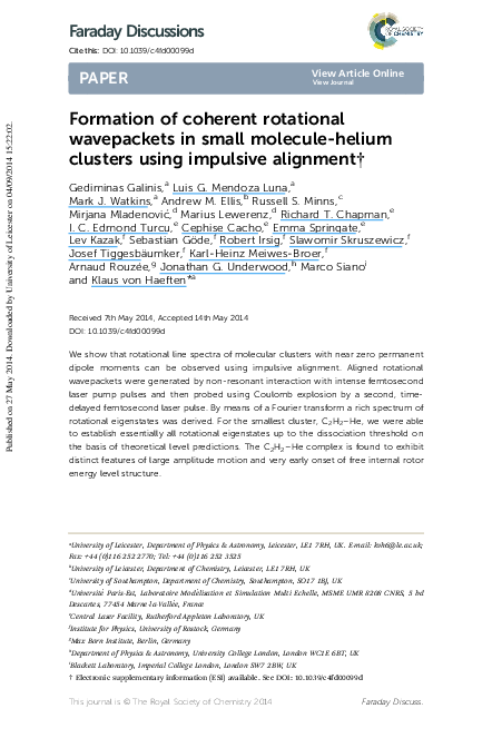 (PDF) Formation of coherent rotational wavepackets in small molecule-helium clusters using ...