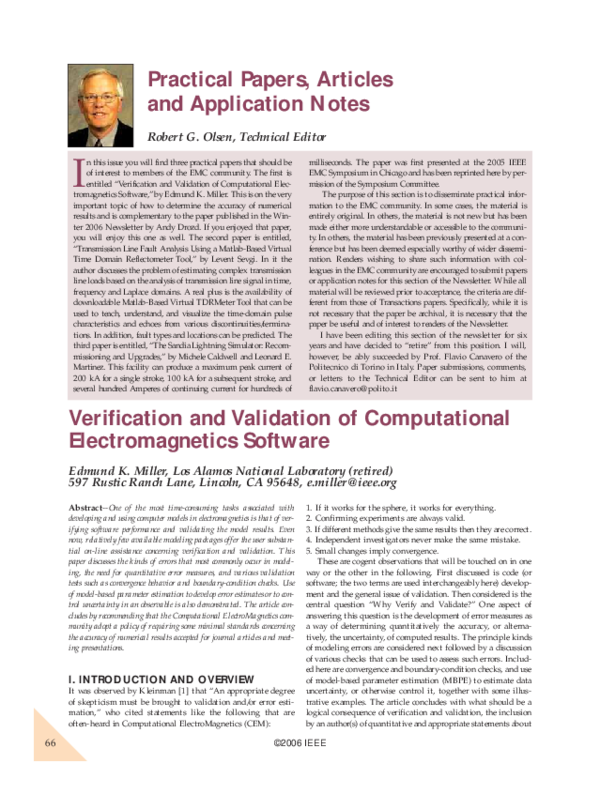 Pdf Cem Software Verification And Validation Of Computational Em Software