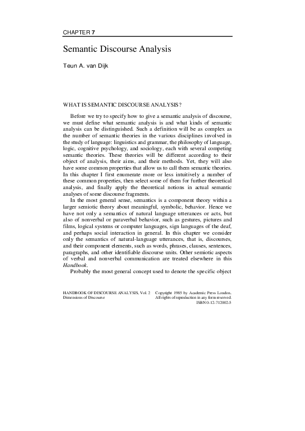 (PDF) Semantic Discourse Analysis