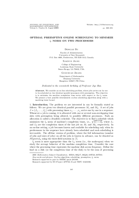 (PDF) OPTIMAL PREEMPTIVE ONLINE SCHEDULING TO MINIMIZE