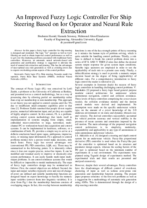(PDF) An Improved Fuzzy Logic Controller For Ship Steering Based on Ior Operator and Neural Rule ...