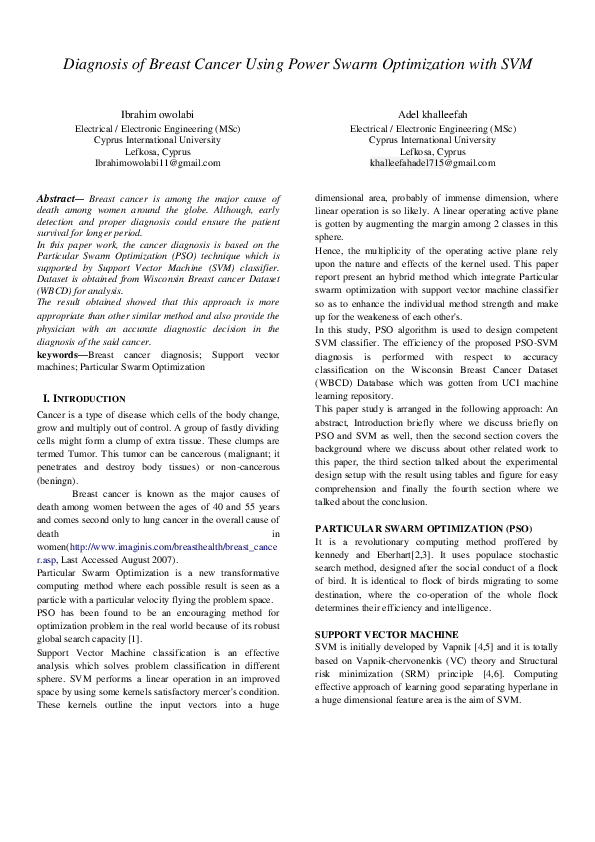 (PDF) Diagnosis of Breast Cancer Using Power Swarm Optimization with ...