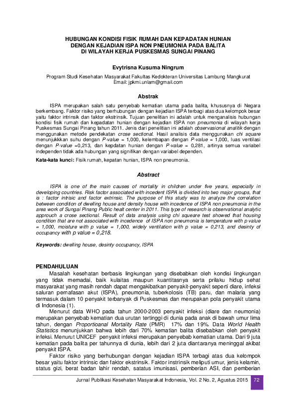 (PDF) HUBUNGAN KONDISI FISIK RUMAH DAN KEPADATAN HUNIAN DENGAN KEJADIAN ...