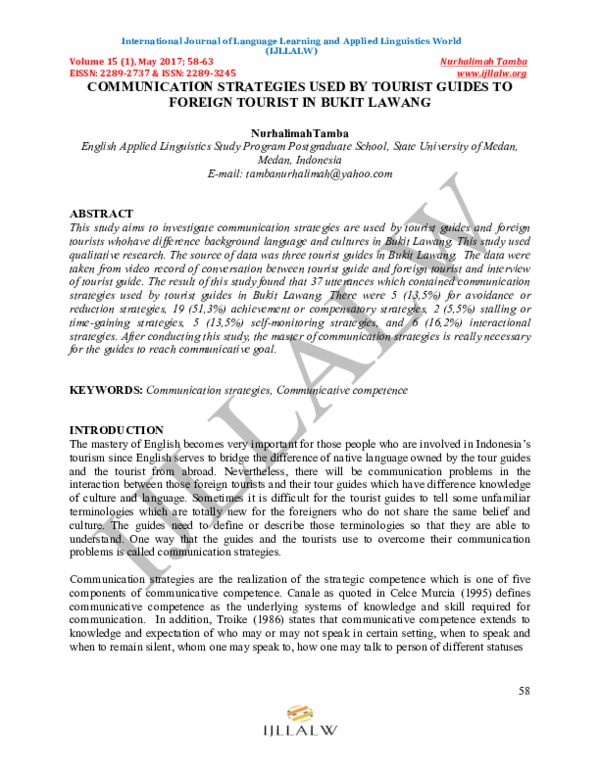 (PDF) COMMUNICATION STRATEGIES USED BY TOURIST GUIDES TO FOREIGN ...