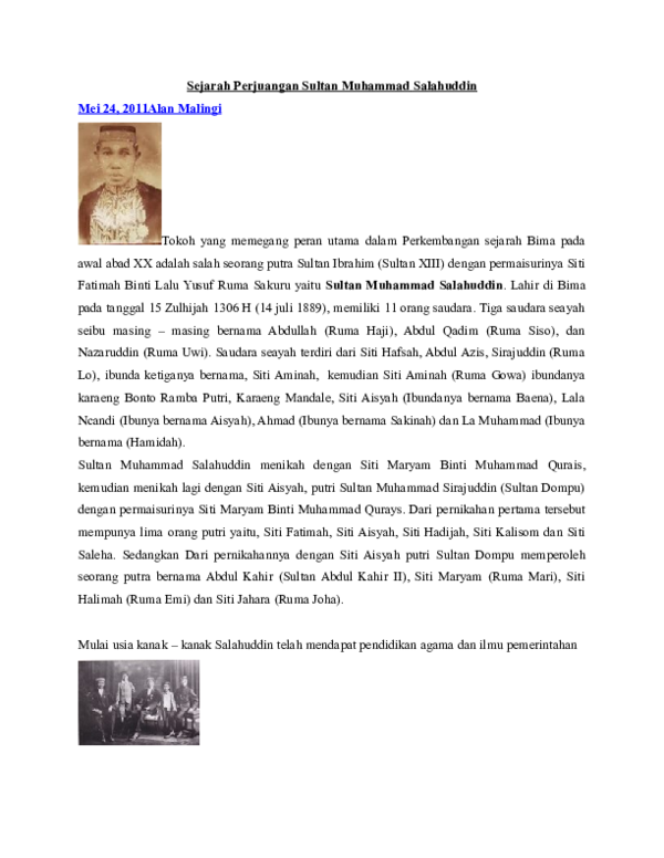 (DOC) Sejarah Perjuangan Sultan Muhammad Salahuddin (Kesultanan BIma)