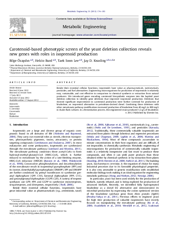 (PDF) Carotenoid-based phenotypic screen of the yeast deletion collection reveals new genes with ...