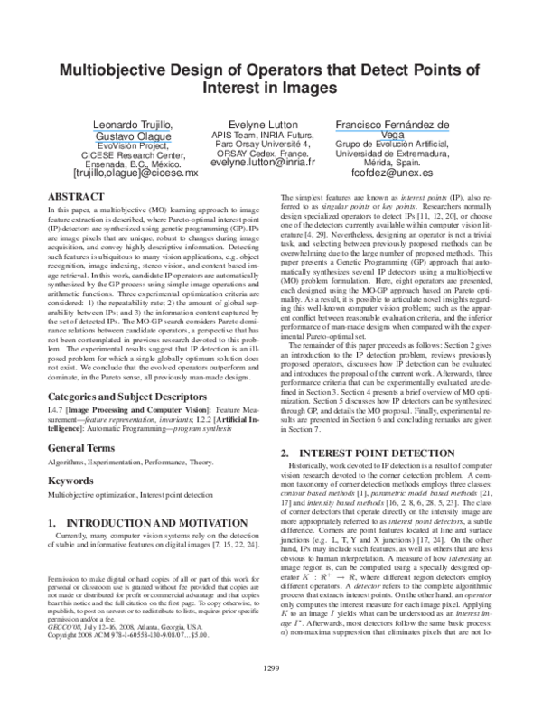 Pdf Multiobjective Design Of Operators That Detect Points Of Interest In Images