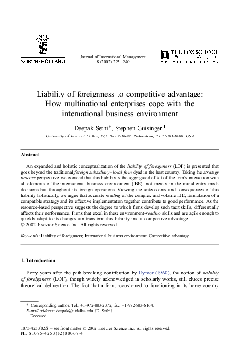 (PDF) Liability of foreignness to competitive advantage: How ...