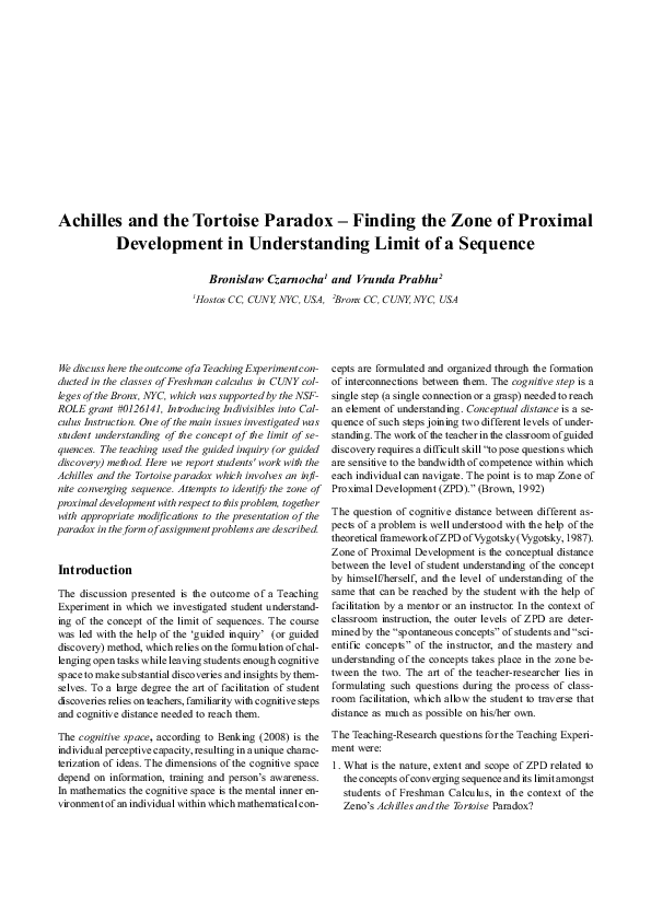 (PDF) Achilles and the Tortoise Paradox Finding the Zone of Proximal ...
