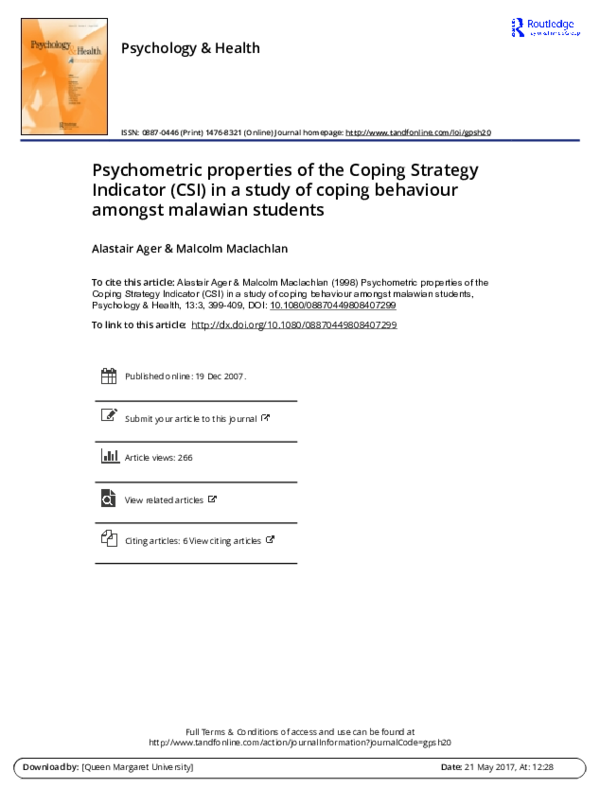 (PDF) Psychometric properties of the Coping Strategy Indicator (CSI) in ...