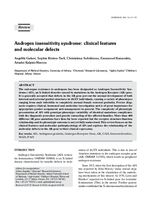 (PDF) Androgen insensitivity syndrome: clinical features and molecular ...
