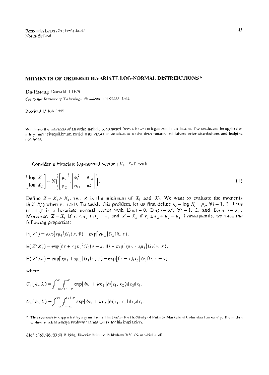 (PDF) Moments of ordered bivariate log-normal distributions