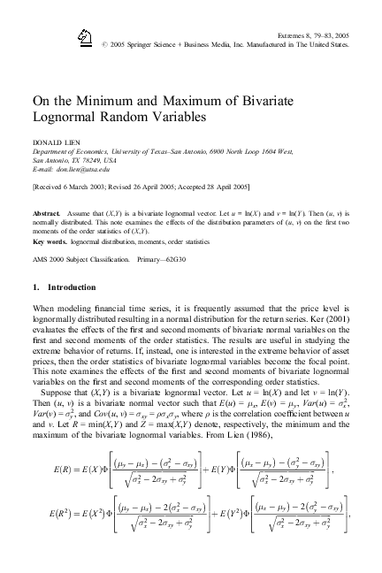 Pdf On The Minimum And Maximum Of Bivariate Lognormal Random Variables