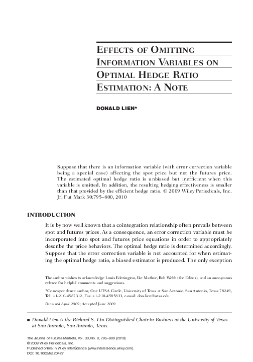 (PDF) Effects of omitting information variables on optimal hedge ratio ...