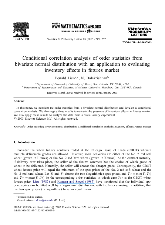 (PDF) Conditional correlation analysis of order statistics from bivariate normal distribution ...