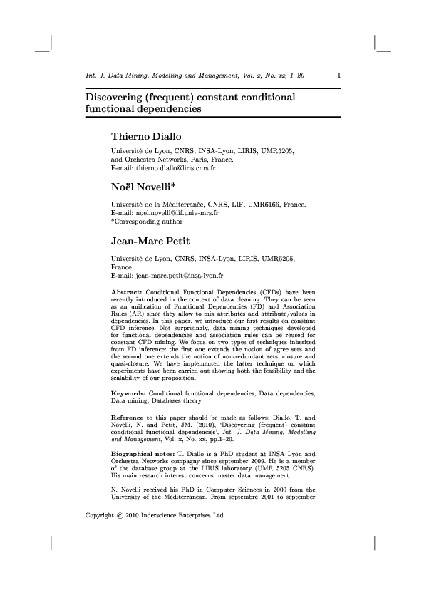 (PDF) Discovering (frequent) constant conditional functional dependencies